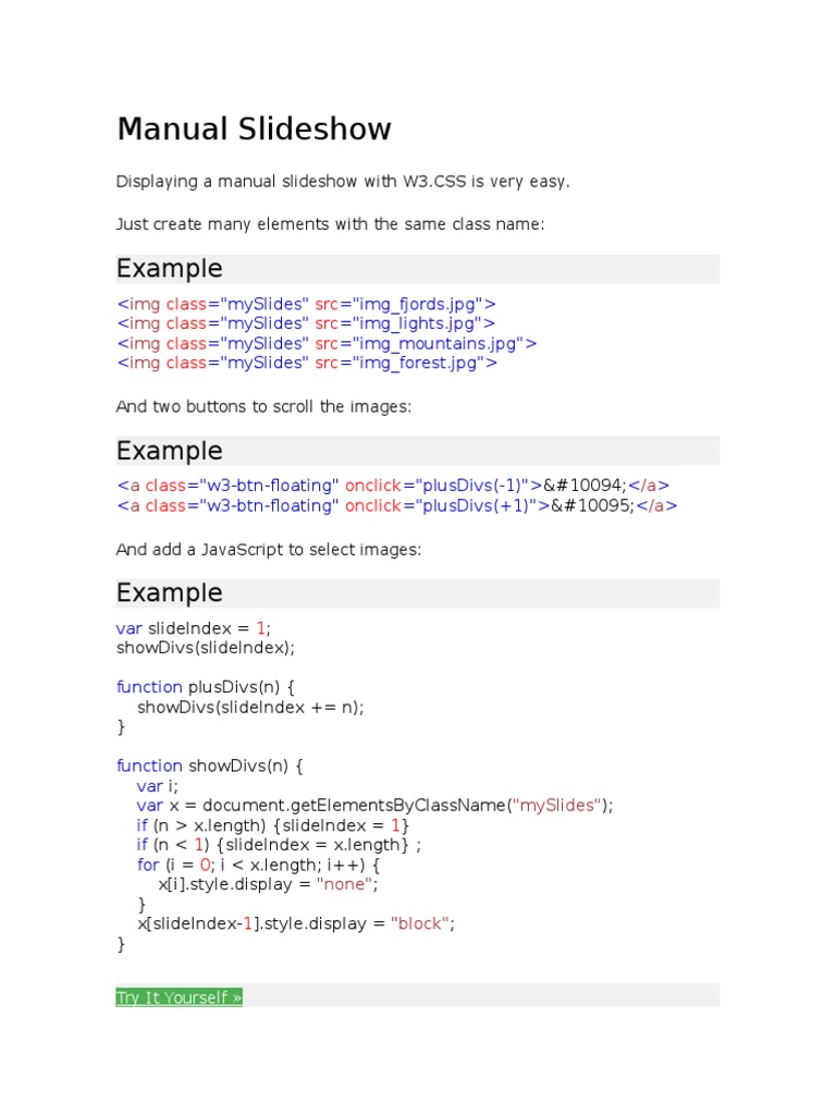 W3.CSS Manual Slideshow Guide | PDF | Web Development | Communication ...