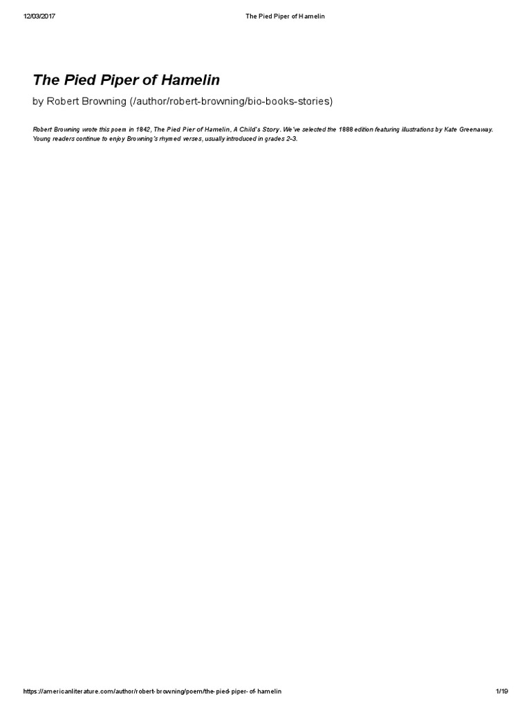 The Pied Piper of Hamelin | PDF | Poetry