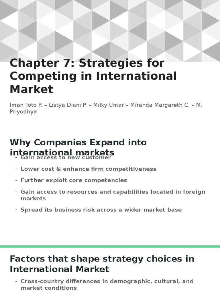 Chapter 7 - Strategies For Competing in International Market - Draft1 ...