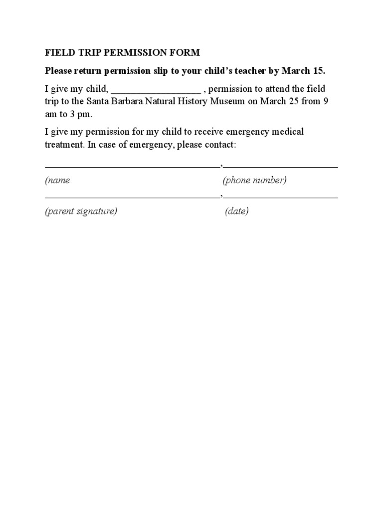 Field Trip Permission Form | PDF