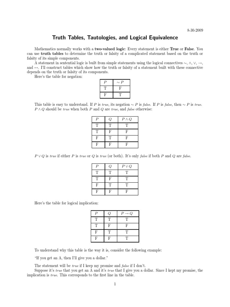 Truth Tables PDF | PDF | Contradiction | Syntax (Logic)