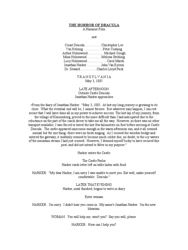 Horror of Dracula Script | PDF | Abraham Van Helsing | Count Dracula