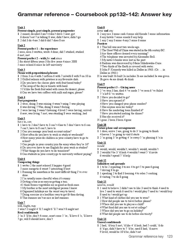 Grammar Reference Answers 123 | PDF | Foods