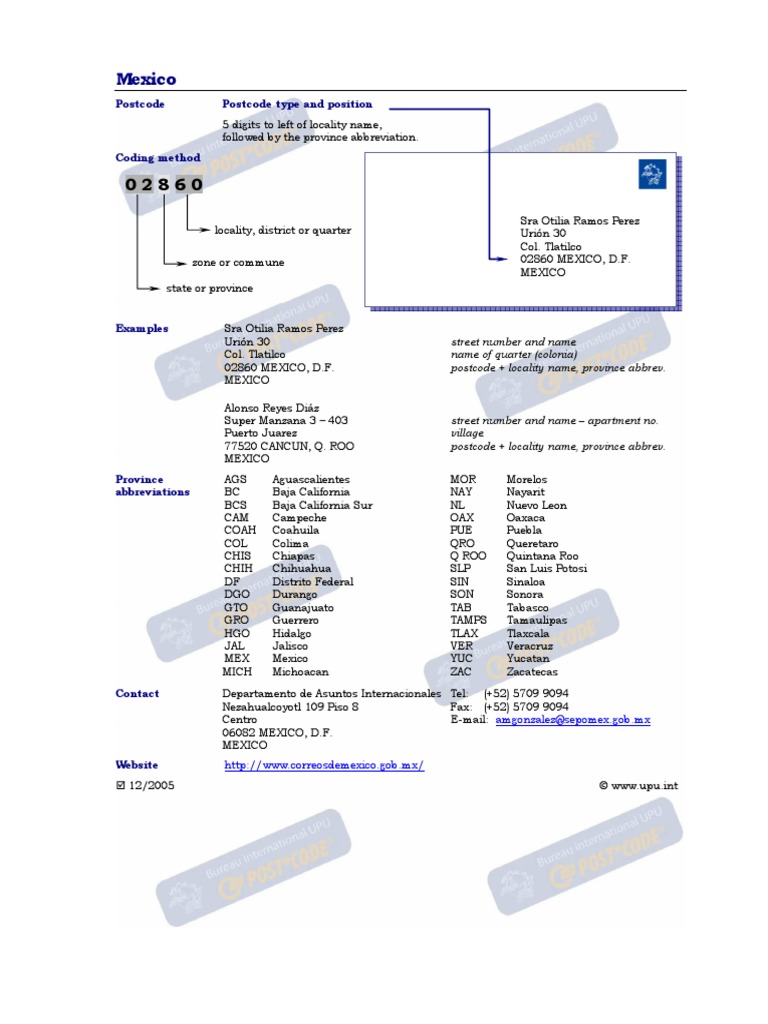 Mexico: Postcode Postcode Type and Position | PDF | Mexico