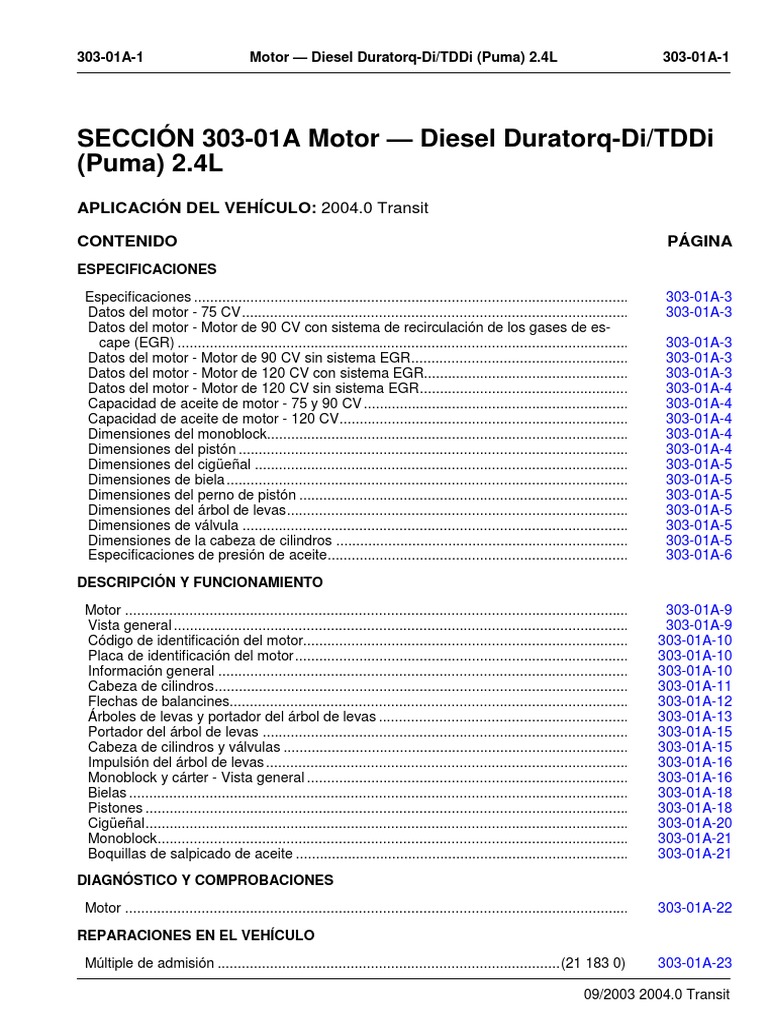 (FORD) Manual de Taller Ford Transit Motor Diesel Duratorq-DiTDDi (Puma) 2.4L PDF | Pistón ...