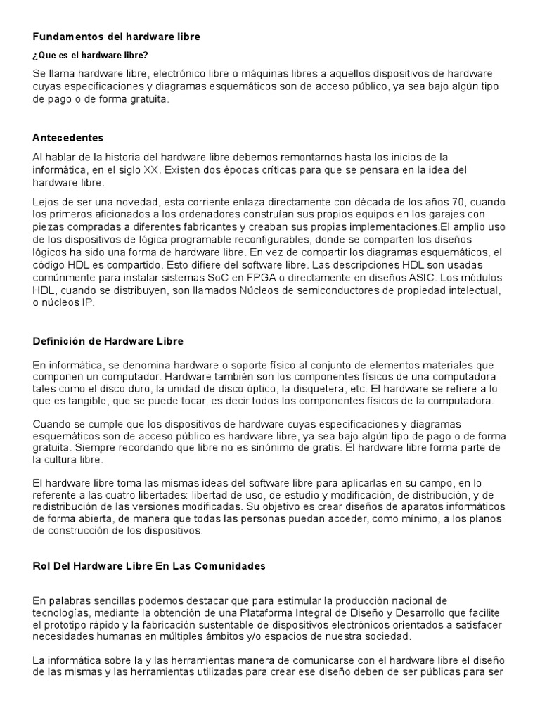 Fundamentos Del Hardware Libre | PDF | Software libre | Hardware de la computadora