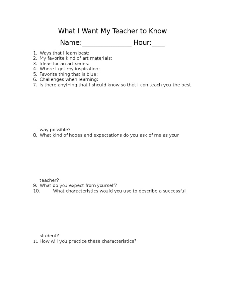 What I Want My Teacher To Know | PDF