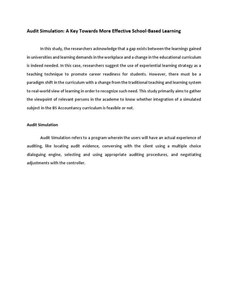 Audit Simulation A Key Towards More Effective School Based Learning | PDF
