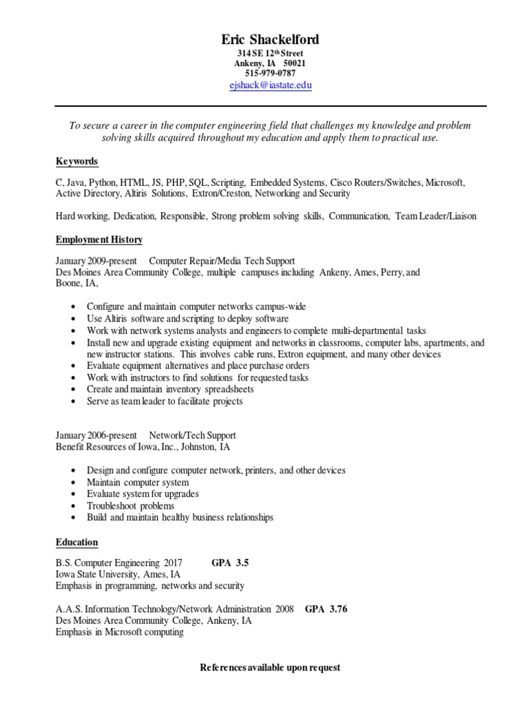 Eric Shackelford Resume | PDF | Computers