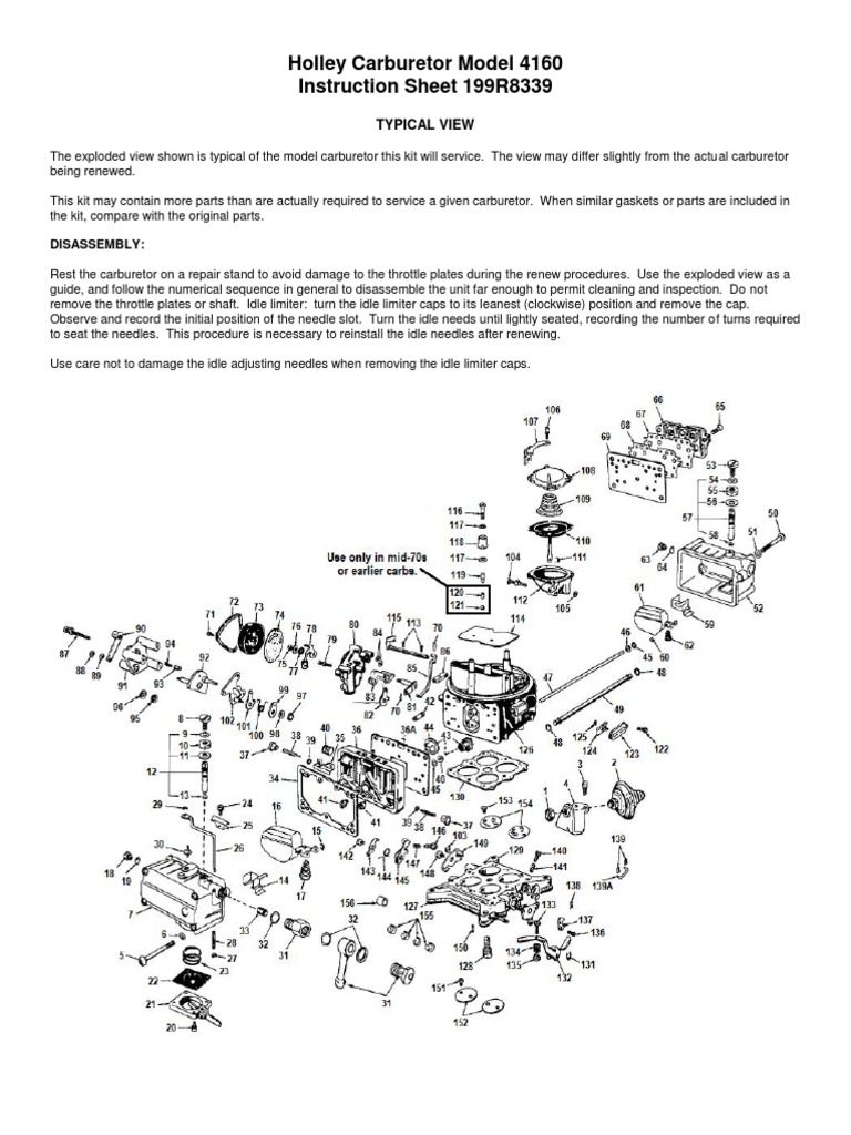 Holley Carburetor Model 4160 Instruction Sheet 199R8339: Disassembly ...