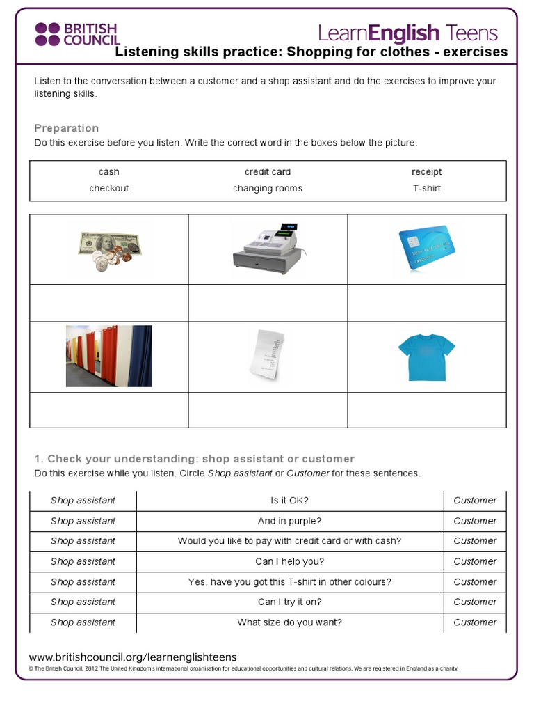 Shopping For Clothes - Exercises 1 PDF | PDF