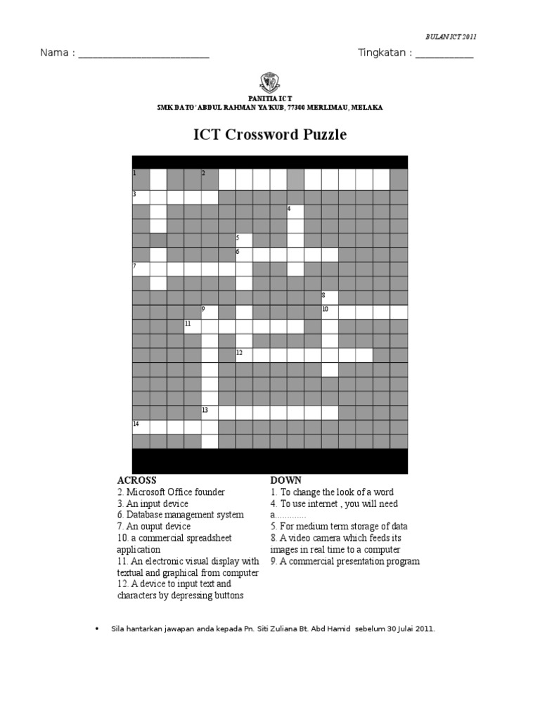 ICT Crossword Puzzle | PDF