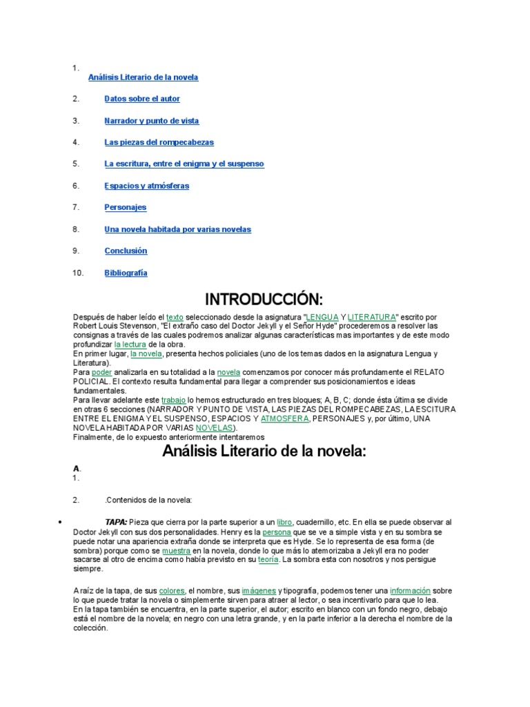 Análisis Literario de La Novela | PDF | Robert Louis Stevenson | Novelas