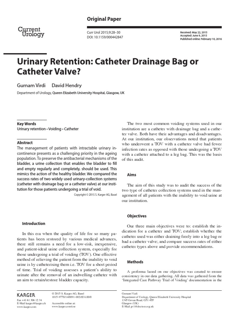 Urinary Retention: Catheter Drainage Bag or Catheter Valve?: Gurnam ...