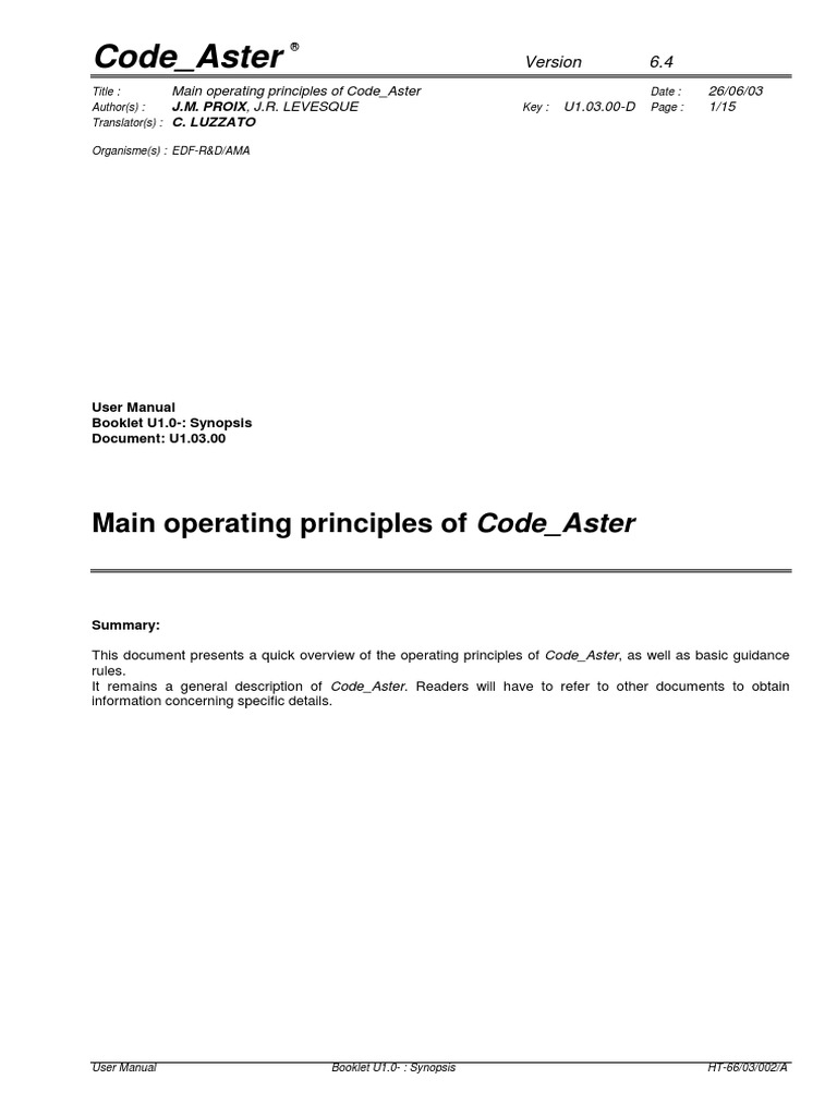 Main Operating Principles of Code - Aster | PDF | Normal Mode | Matrix (Mathematics)
