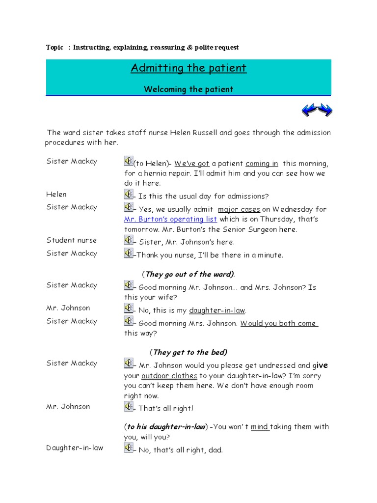 Instructing, Explaining, Reassuring & Polite Request | PDF | Intensive Care Unit | Syntactic ...