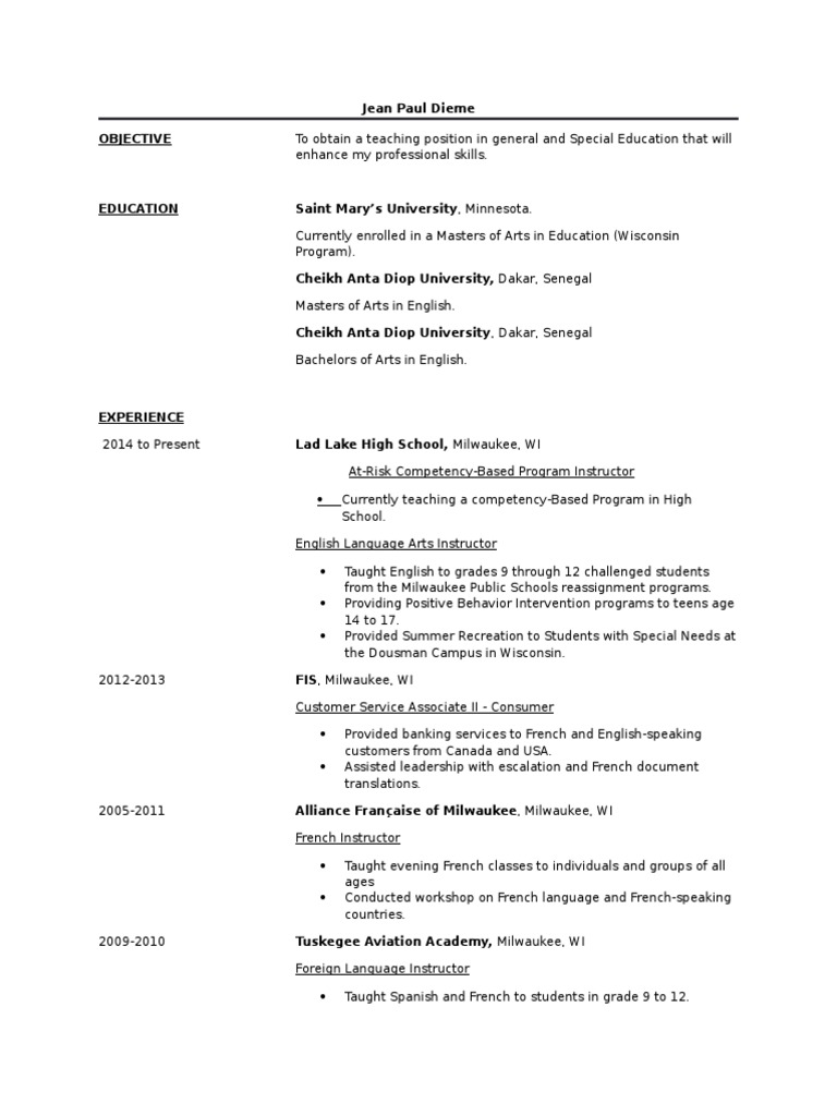 Jean Paul Dieme Resume | PDF | Ymca | Quality Of Life