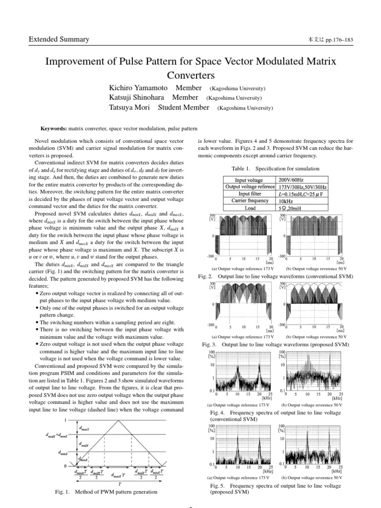 Improvement Of Pulse Pattern For Space Vector Modulated Matrix Converters Pdf Modulation