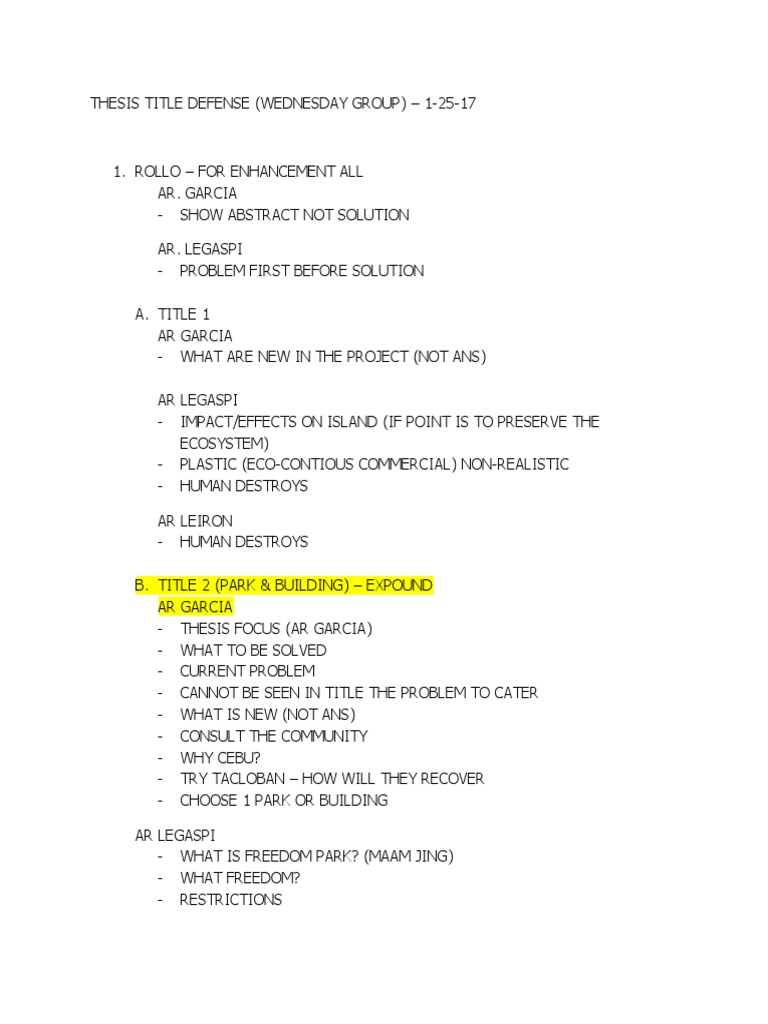 Thesis Title Defense Minutes - Wednesday Group - Jan 25 | PDF | Nature