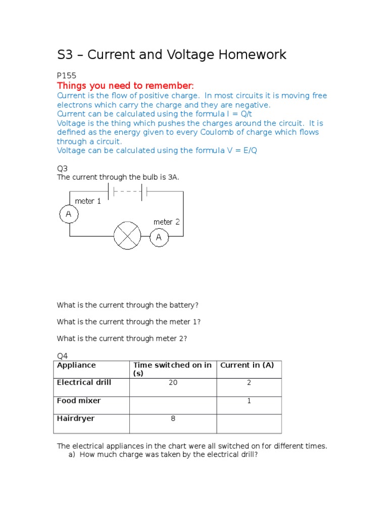 7 - Current and Voltage Homework - Extension | PDF | Battery ...