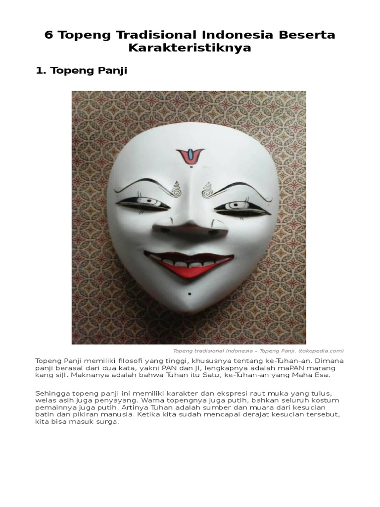 6 Topeng Tradisional Indonesia Beserta Karakteristiknya | PDF