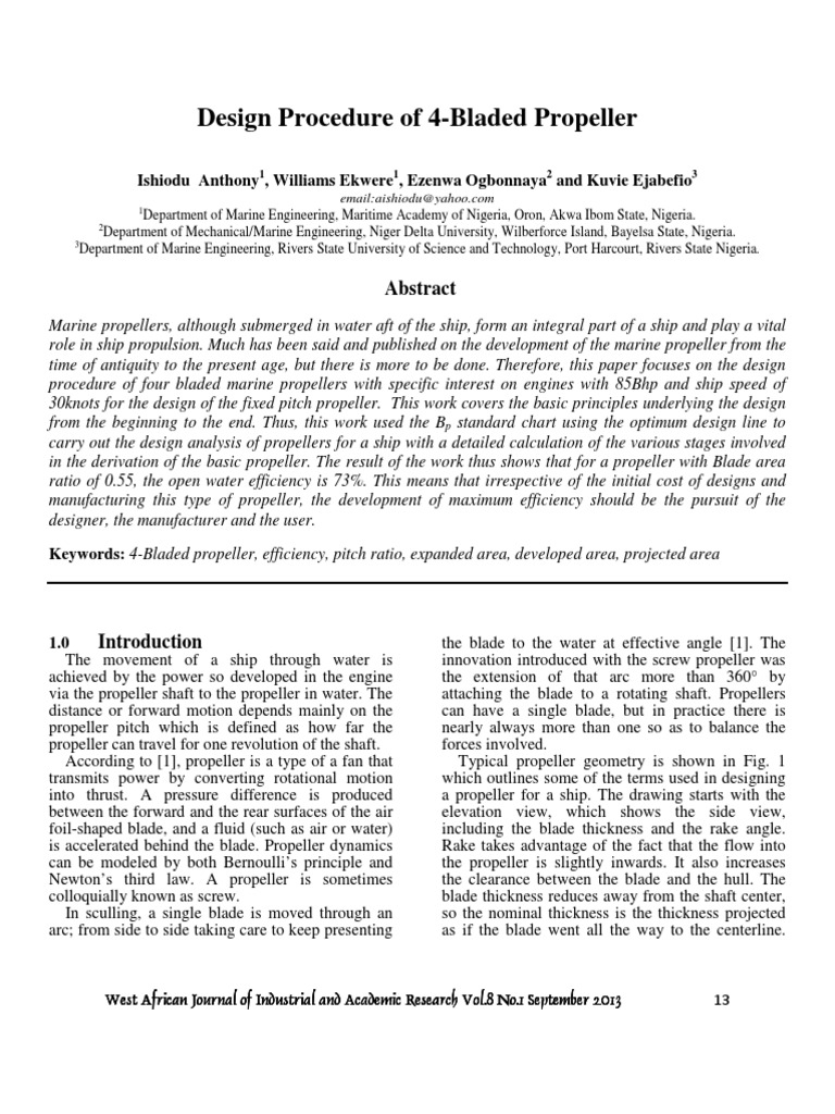 Design Procedure of 4 Bladed Propeller PDF | PDF | Propeller | Mechanics