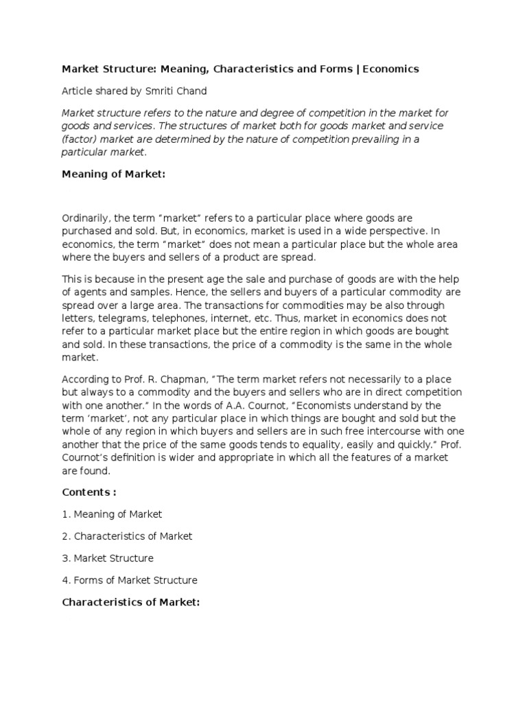 Market Structure: Meaning, Characteristics and Forms - Economics | PDF ...