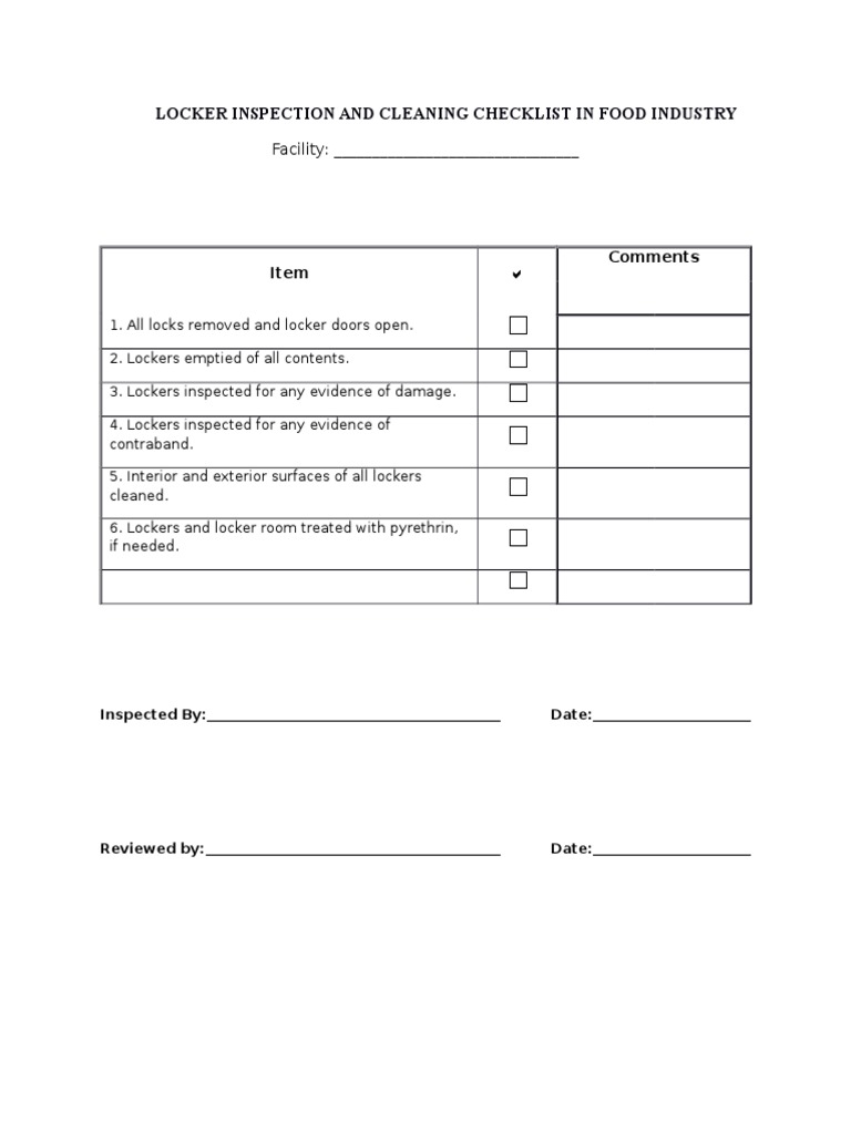 Locker Inspection and Cleaning Checklist | PDF | Home & Garden