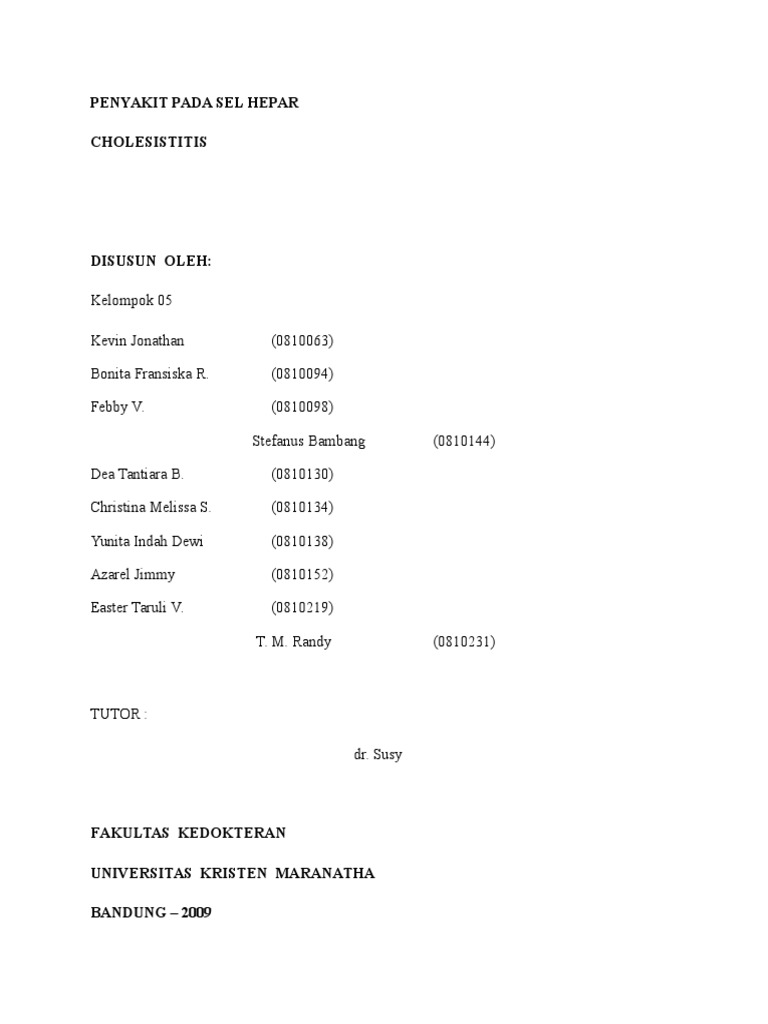 Penyakit Pada Sel Hepar Cholesistitis | PDF