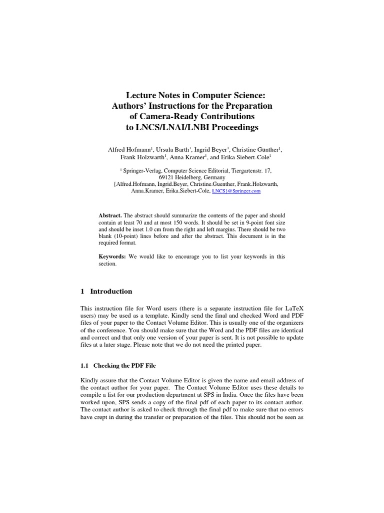 Springer Paper Template | PDF | Copy Editing | Printing