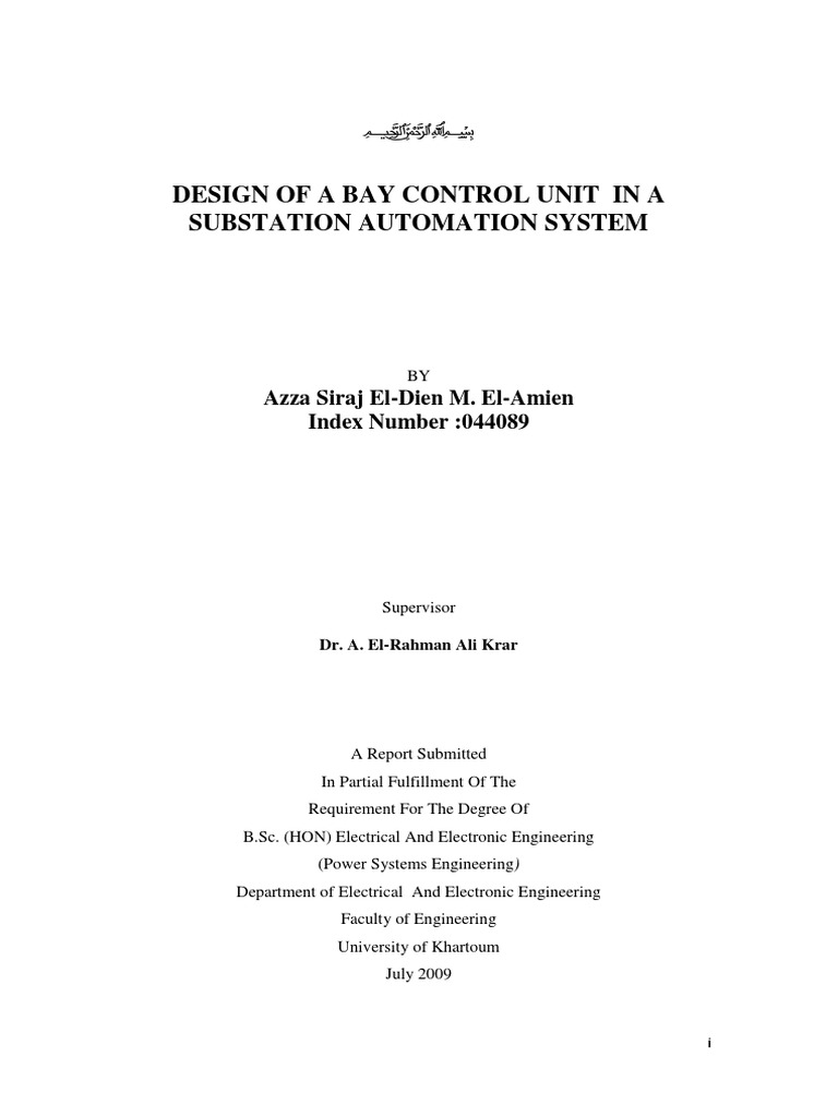 Design of A Bay Control Unit in A Substation Automation System ...