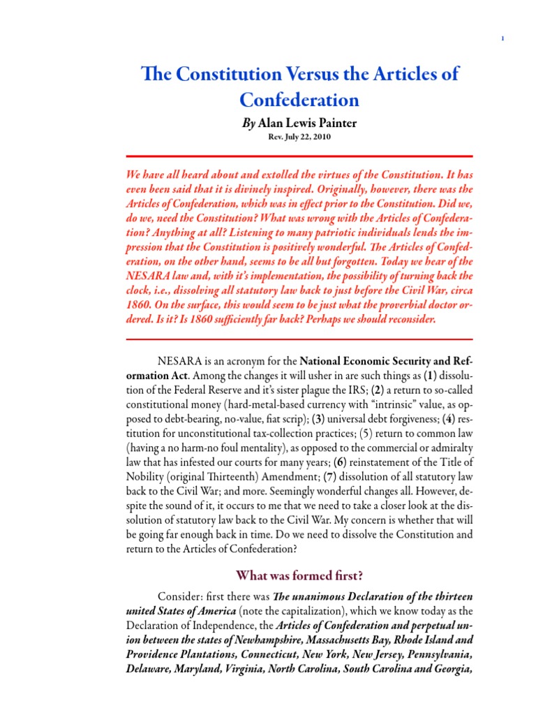Articles Of Confederation Document The ARTICLES Of CONFEDERATION,