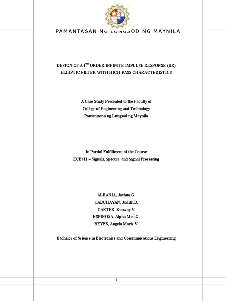 High-Pass Elliptic Filter Design | PDF | Low Pass Filter | Signal ...