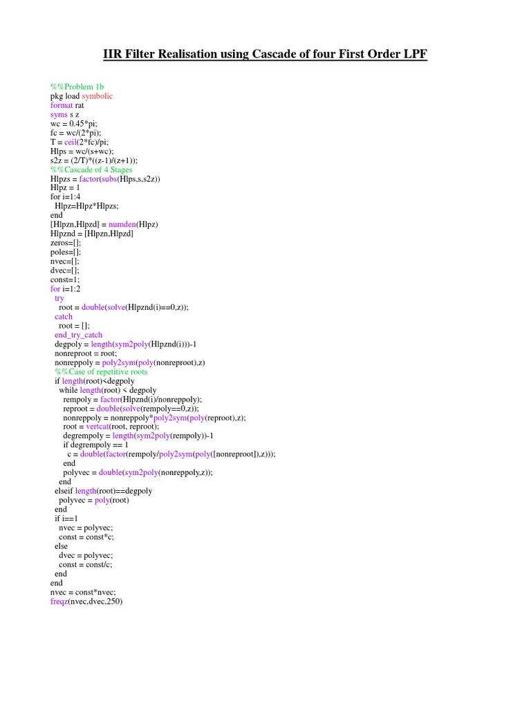 IIR Filter Realisation Using Cascade of Four First Order LPF | PDF
