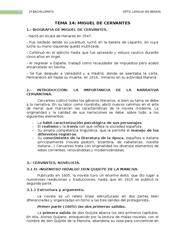 TEMA 14. Cervantes | PDF | Miguel De Cervantes | Don Quijote