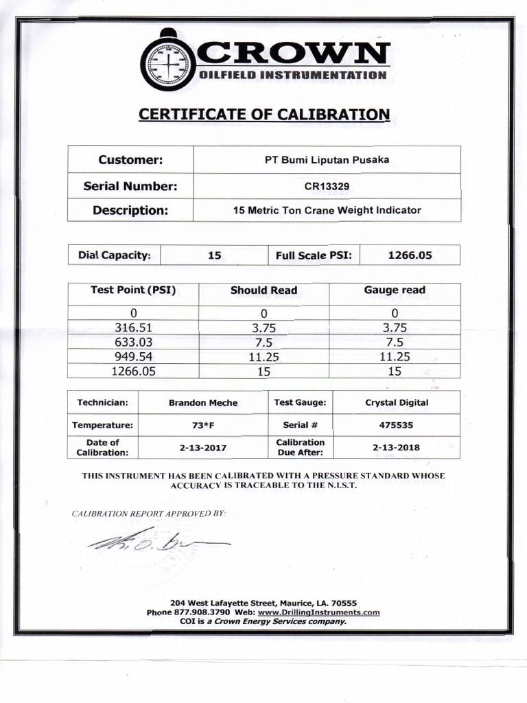 Certificate of Calibration: Customer | PDF | Calibration | Metrology