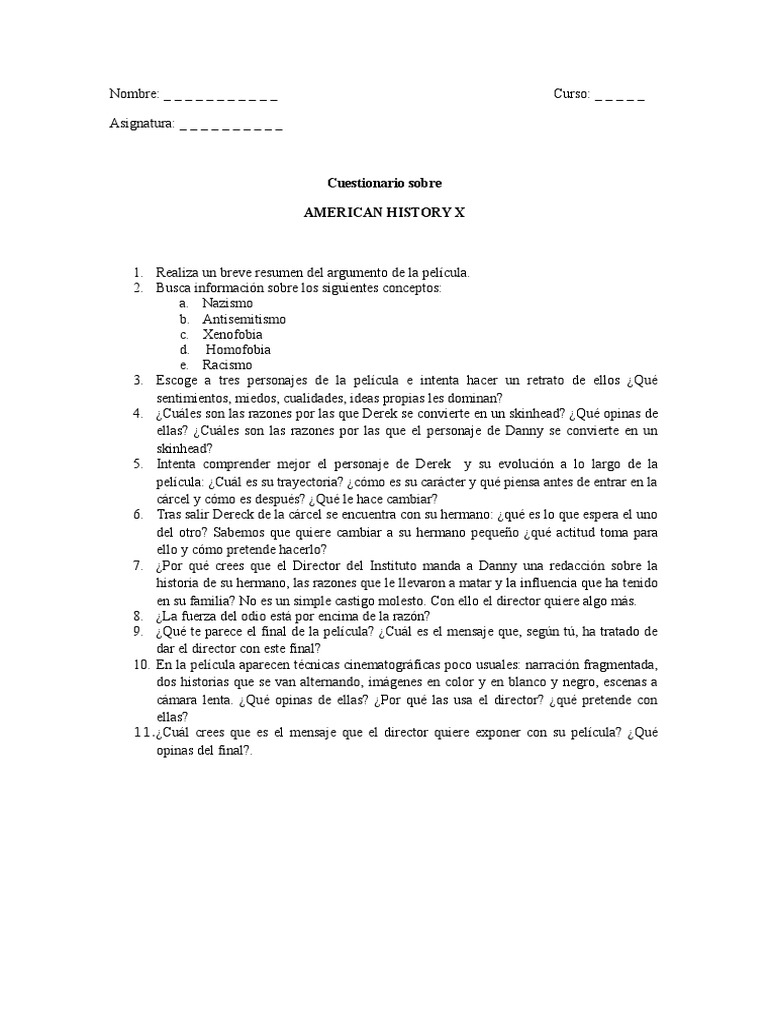 Cuestionario American History X | PDF