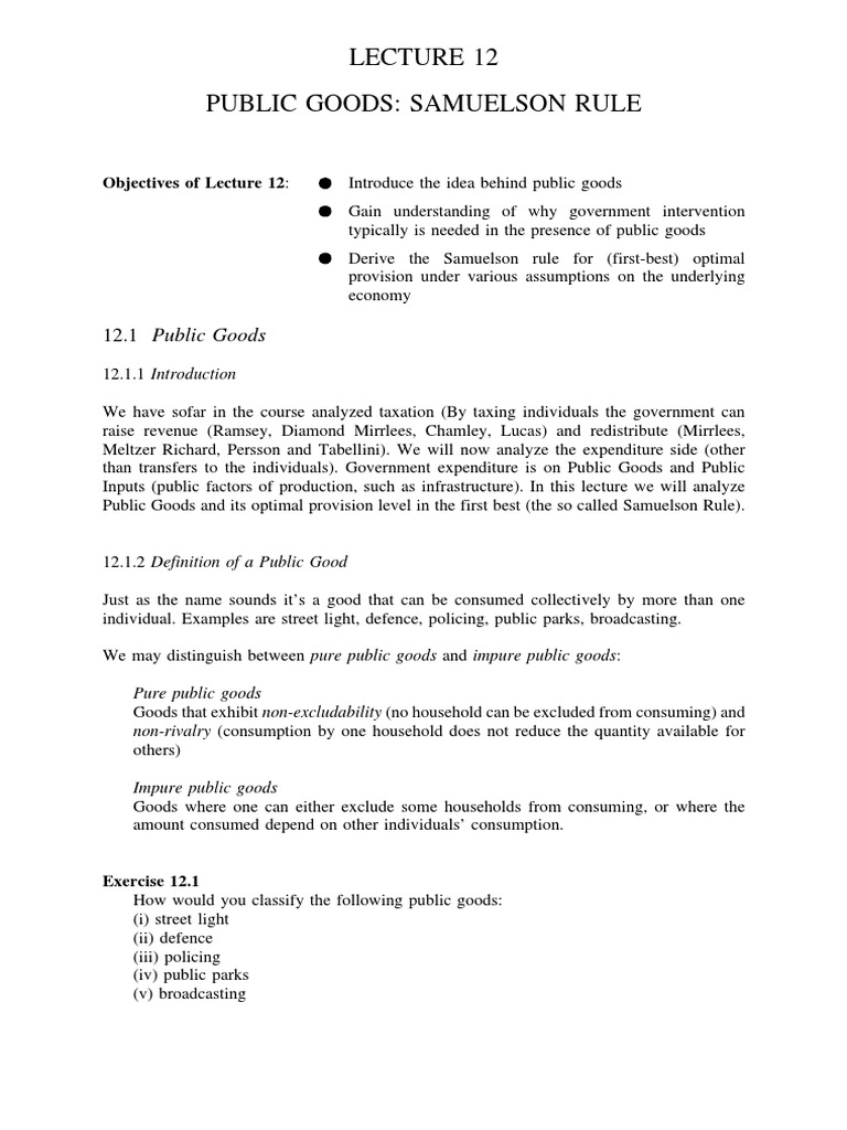 Public Goods: Samuelson Rule | Download Free PDF | Public Good | Labour ...