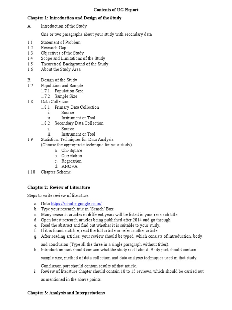 Contents of UG Report Chapter 1: Introduction and Design of The Study ...