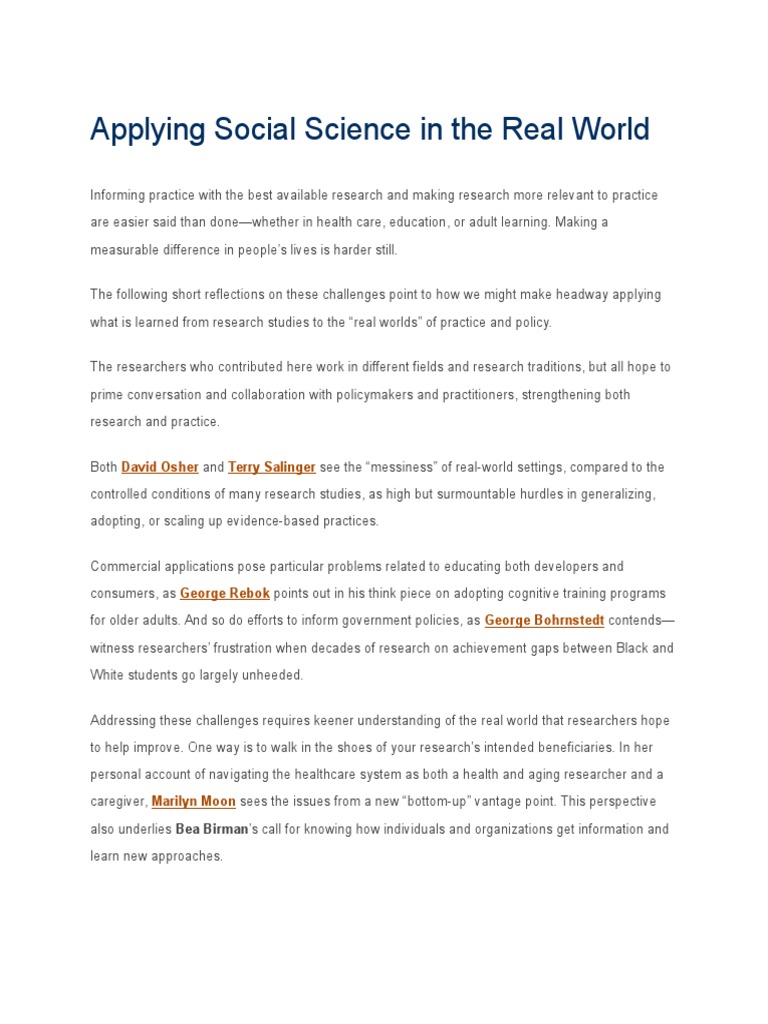 Applying Social Science in The Real World | PDF | National Assessment ...
