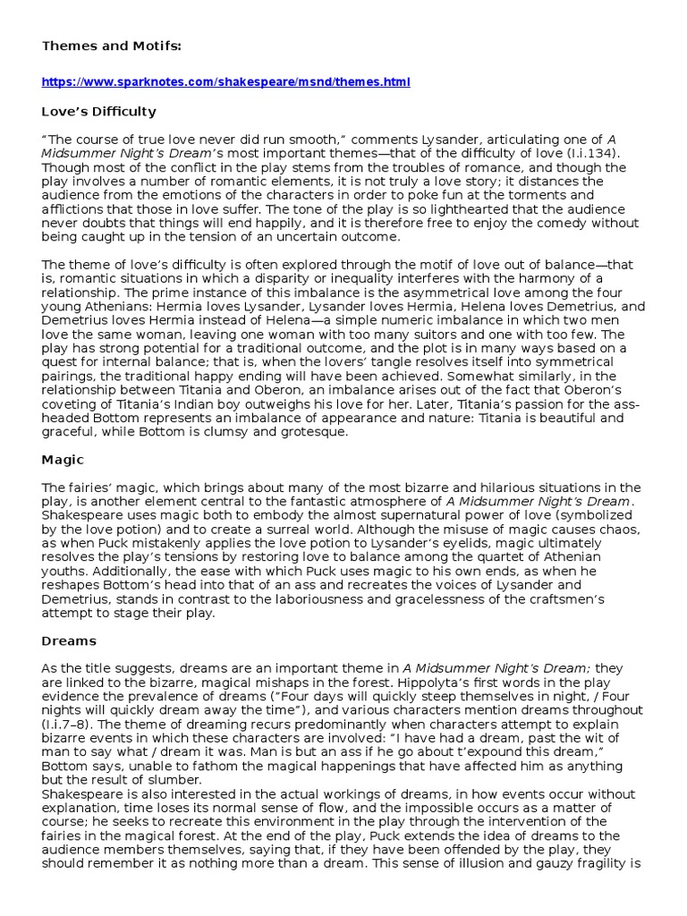 Love's Difficulty and Magic: Key Themes in A Midsummer Night's Dream ...