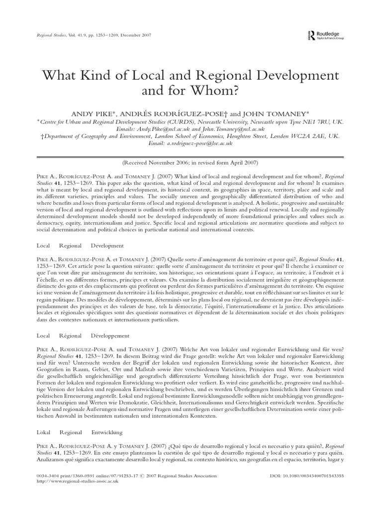 Pike2007 - What Kind of Local and Regional Development and For Whom ...