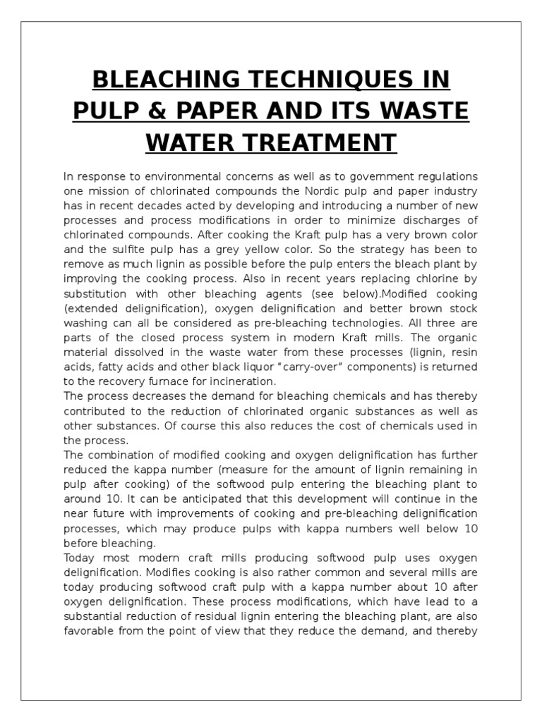 Bleaching Techniques in Pulp | PDF | Science & Mathematics | Technology ...