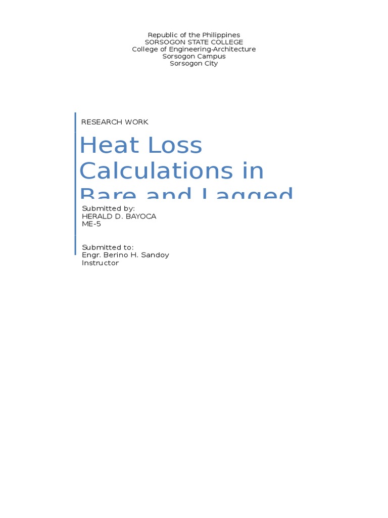 Heat Loss Calculations in Bare and Lagged Pipes: Research Work | PDF ...
