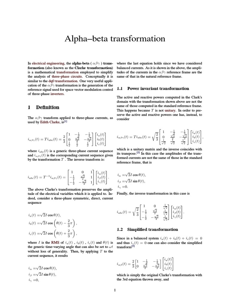 Alpha–Beta Transformation | Rotation Around A Fixed Axis | Electrical ...