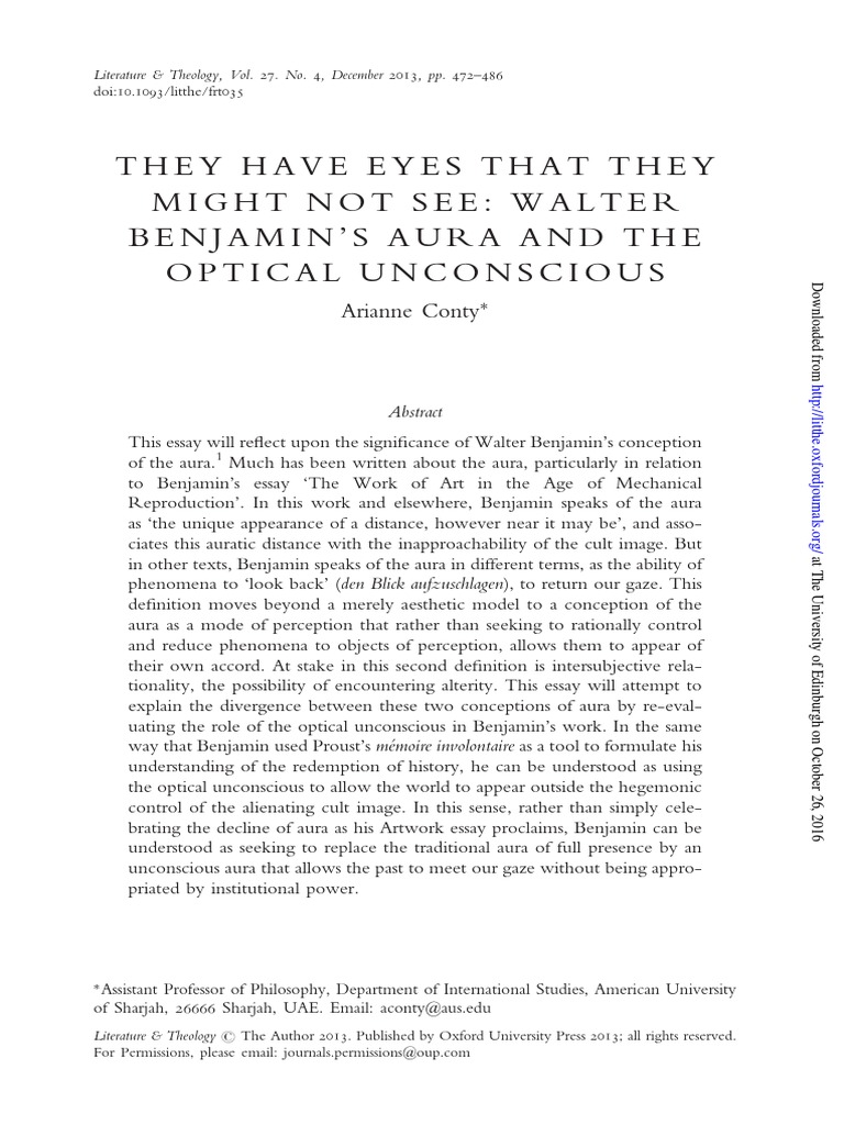 Benjamin Optical Unconscious Conty PDF | PDF | Aura (Paranormal ...