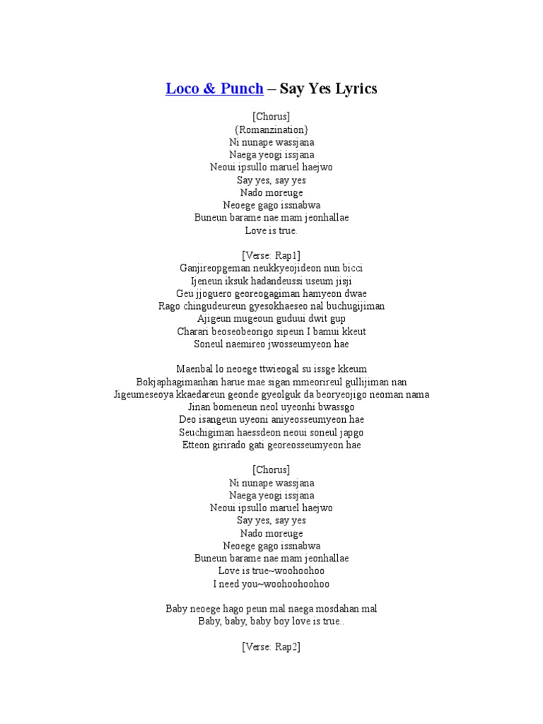 Loco & Punch: - Say Yes Lyrics | PDF