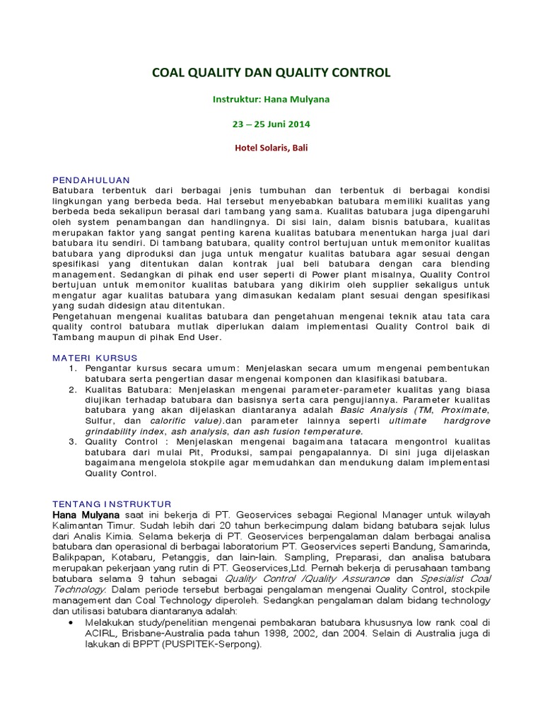 Coal Quality & Quality Control | PDF