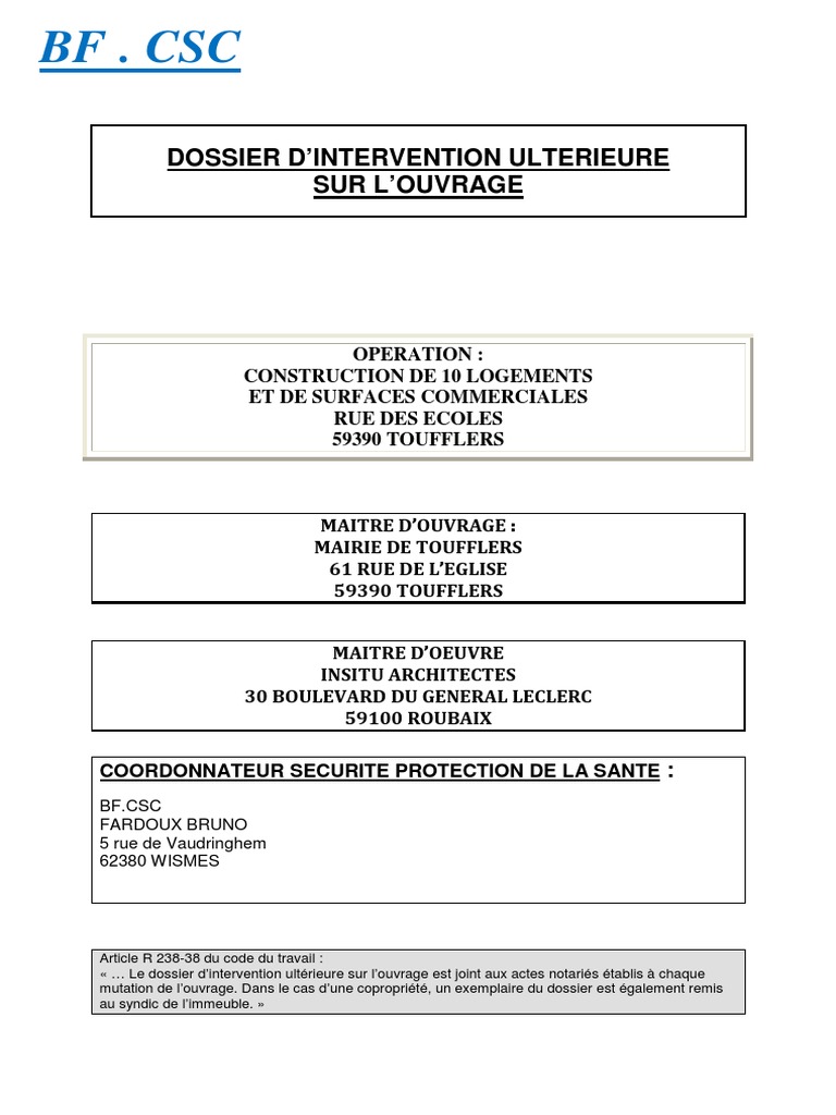 DIUO | Bâtiment (construction) | Immobilier