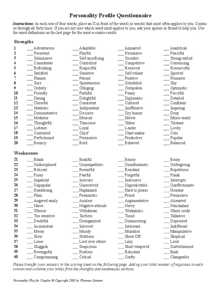 Personality Profile Questionnaire PDF | PDF | Anger | Humour